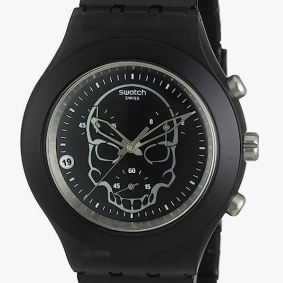 Swatch | Accessories | Swatch Fullblooded Black Skull Mens Watch ...